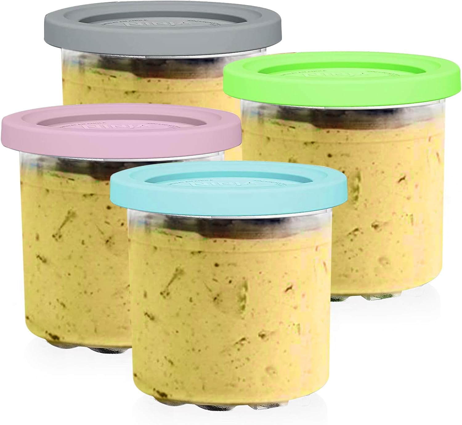 4 Pack Ice Cream Pint Containers Compatible with Ninja Creami Pints ...