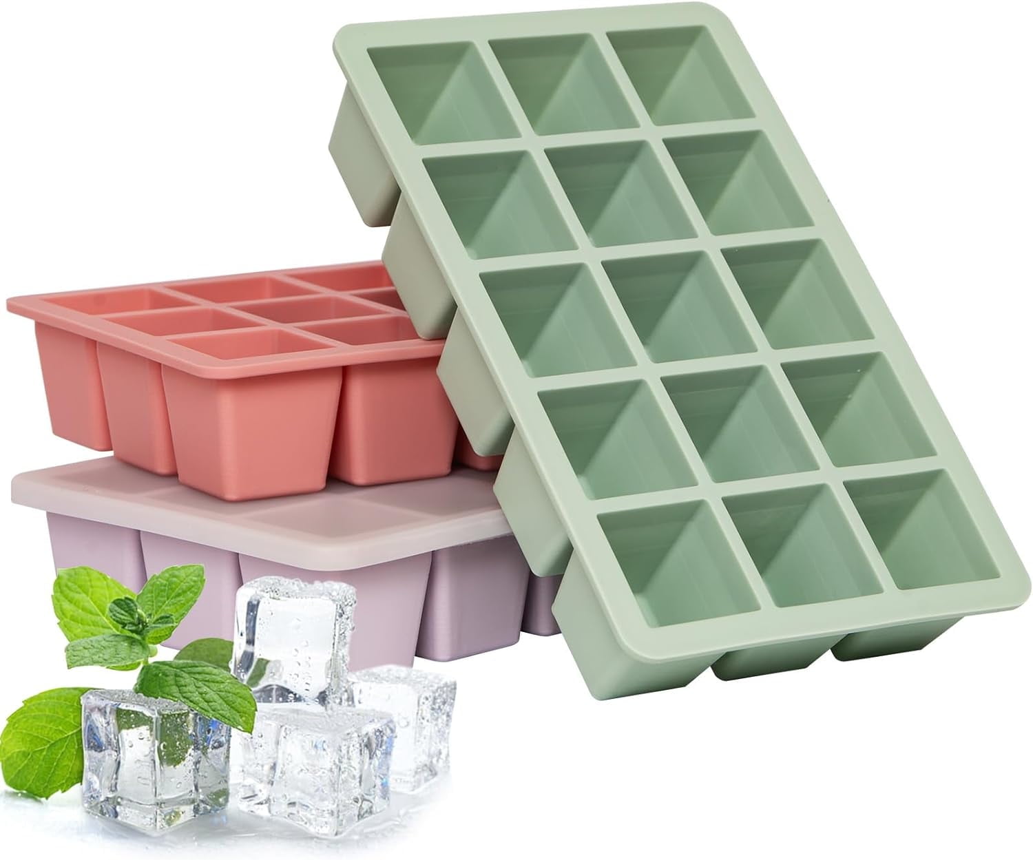 4 Pack Ice Cube Trays , Easy-Release & Durable Flexible Silicone Ice ...