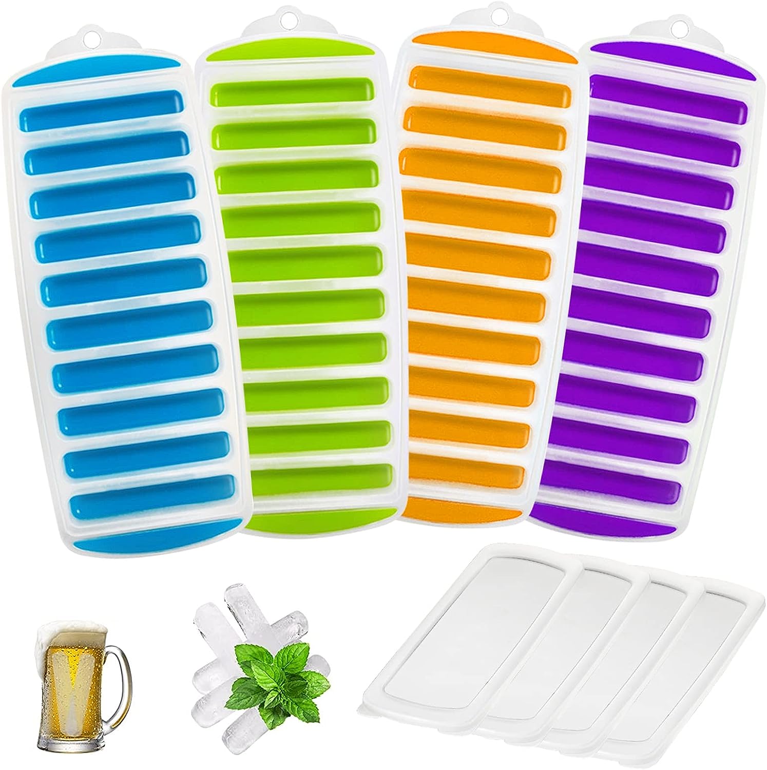 4 Pack Ice-Making Moulds with Removable Lid, Creative Long Cylindrical ...