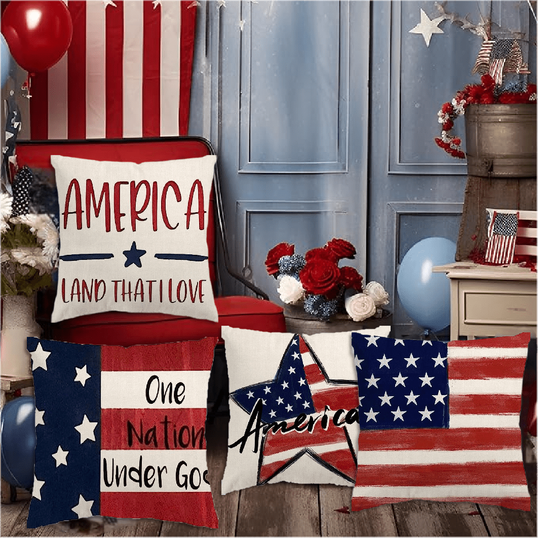 Independence Day Pillow Covers 18 x 18 Inch 4th of July American Flag ...