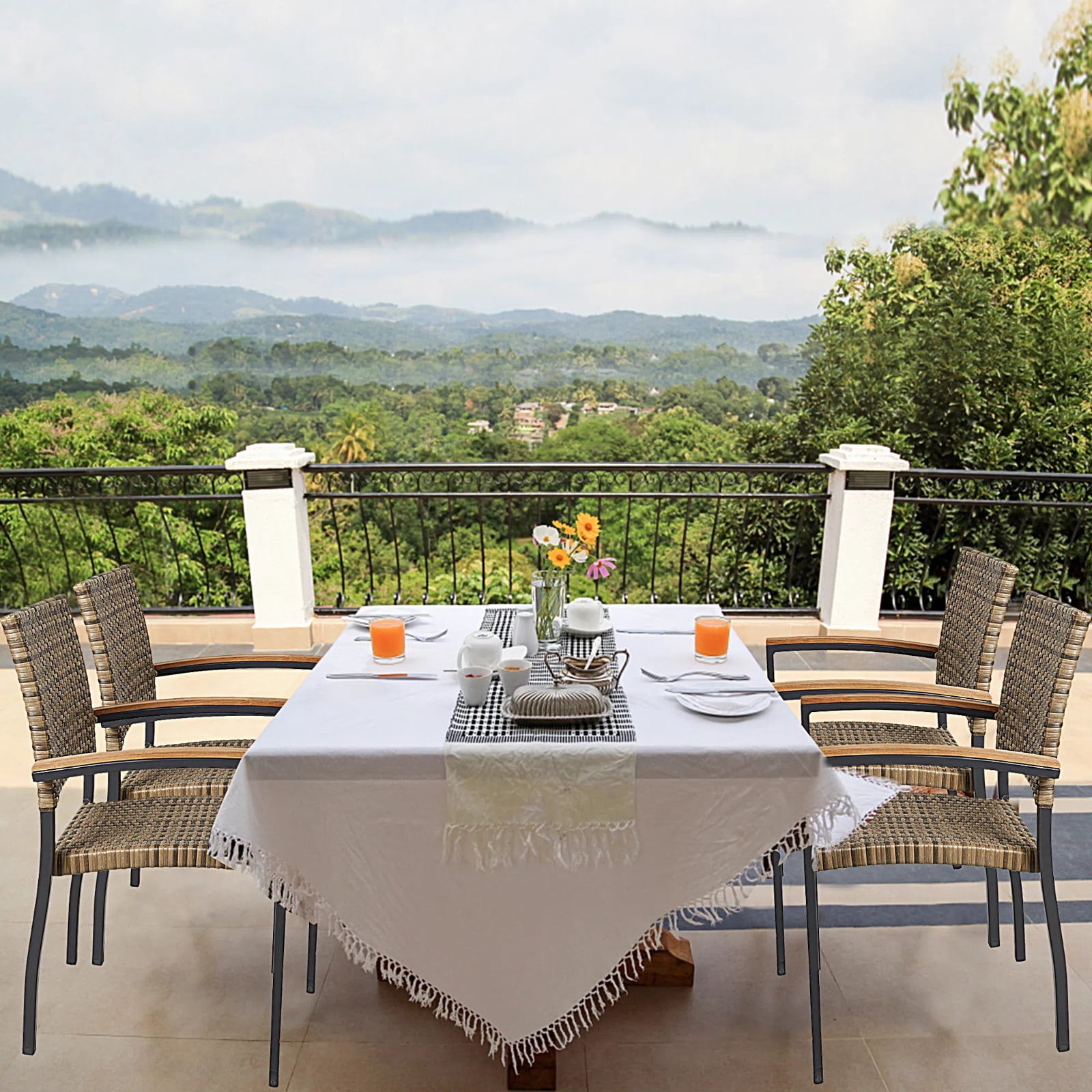 4 Pack Indoor-Outdoor Stackable Patio Chairs, Rattan Dining Chairs for ...