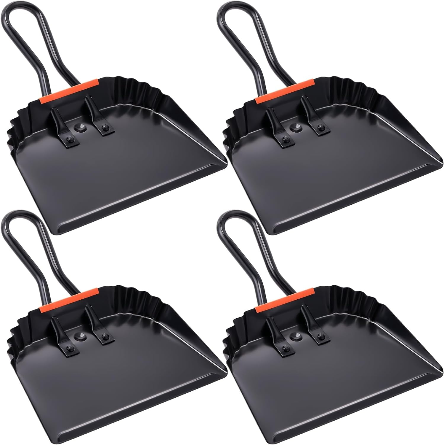 4 Pack Industrial Metal Dustpan 12" Heavy Duty Dust Pan with Handle Handheld Dustpan Wide ...
