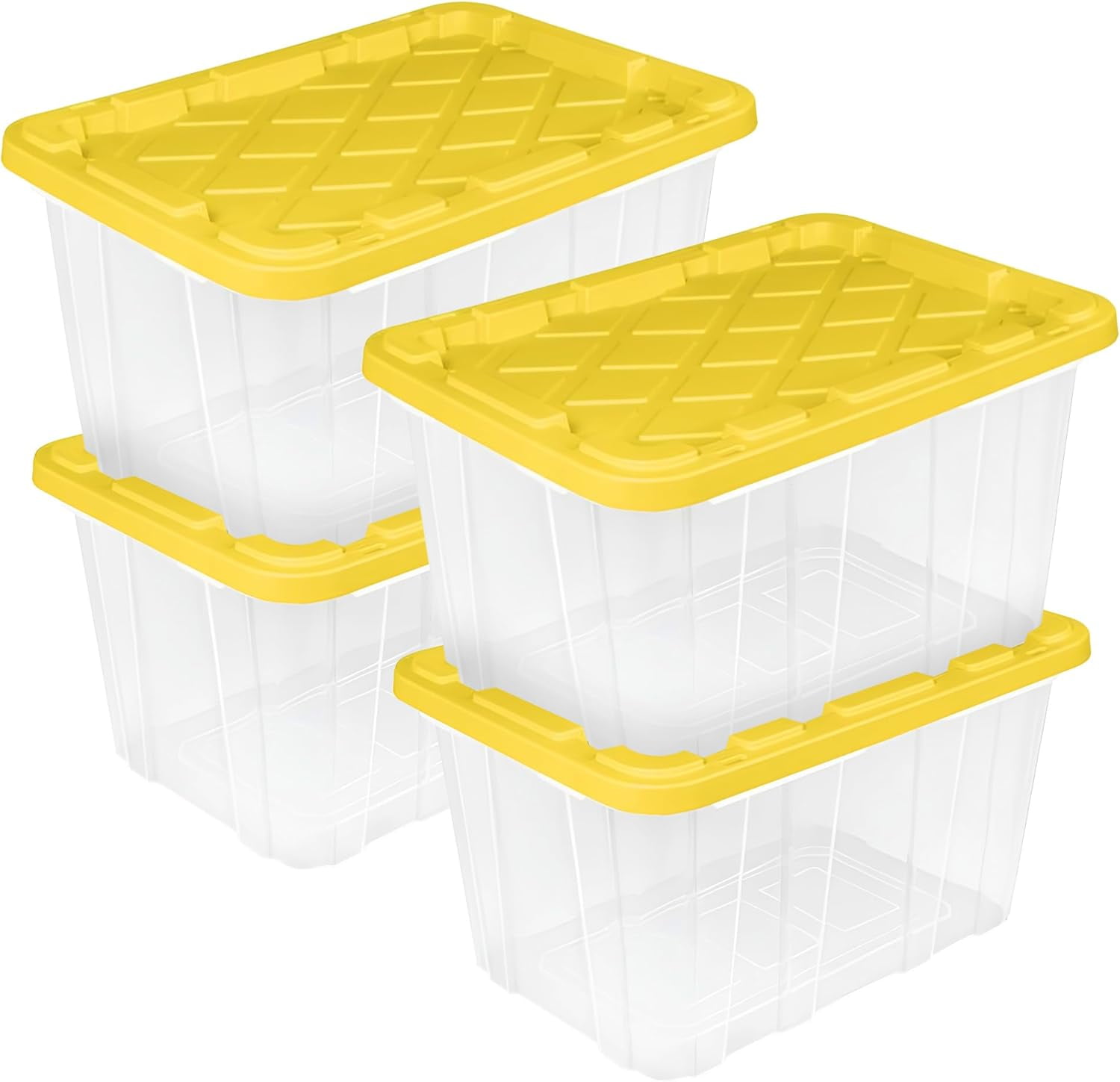 4-Pack Industrial Storage Box, Plastic Container Bins w/Lids, 27 Gallon ...