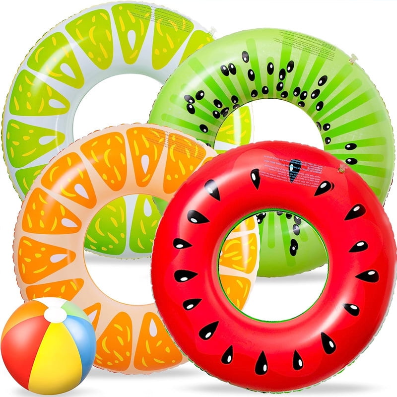4 Pack Inflatable Pool Swimming Rings with 11.81" Beach Ball ...