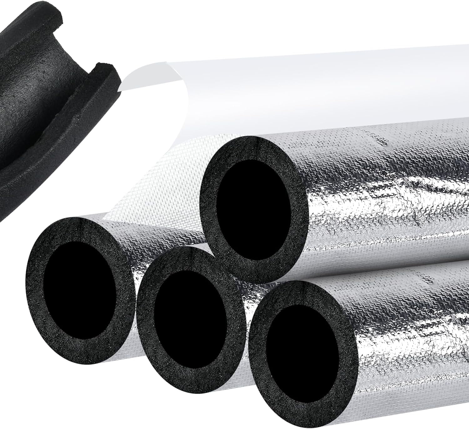 4 Pack Insulation Tubes 2 Inch, Pre-Slit Self-Adhesive Insulation Wrap ...