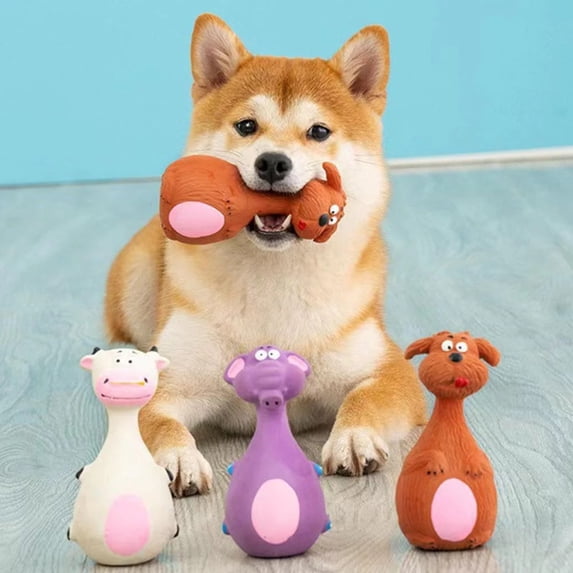 4-Pack Interactive Squeaky Dog Toy - Cute Cartoon Animal Durable Bite ...