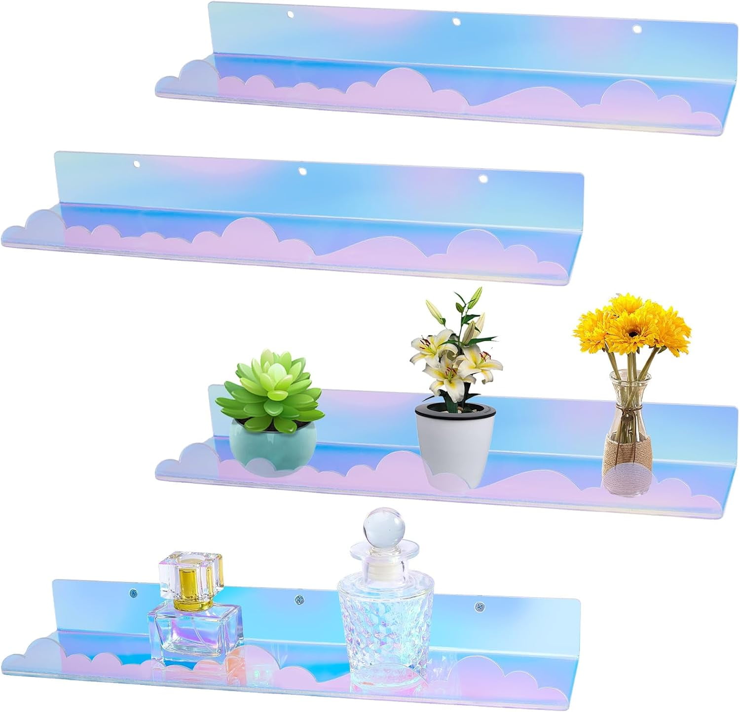 4 Pack Iridescent Acrylic Shelves 15 Inch Rainbow Floating Shelves for ...