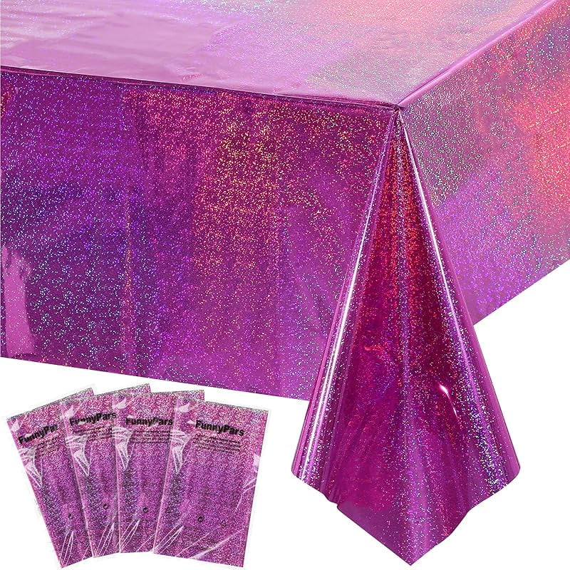 4 Pack Iridescent Pink Plastic Tablecloths, FunnyPars Shiny Disposable ...