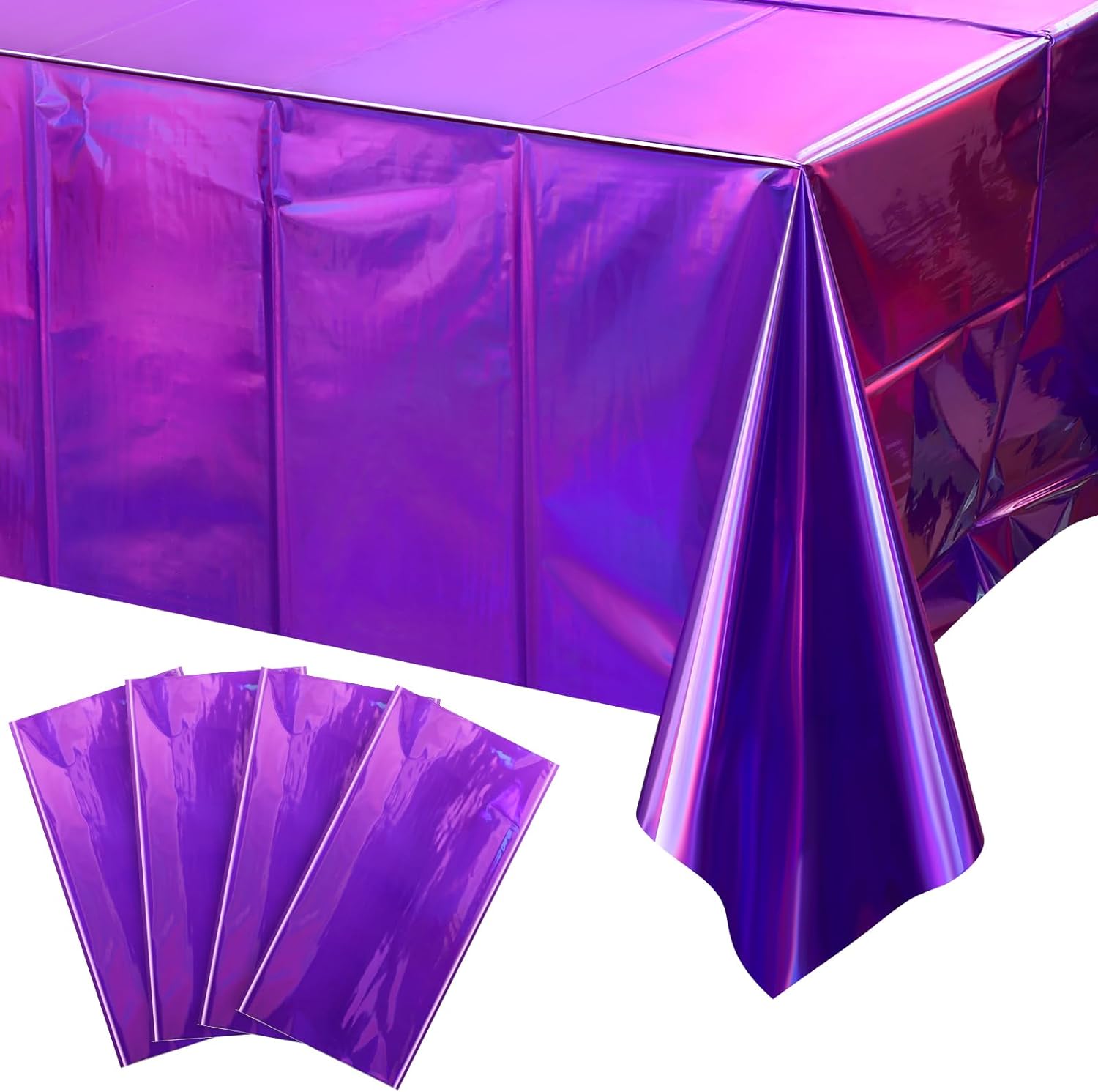 4 Pack Iridescent Purple Plastic Tablecloths, Shiny Disposable Laser ...