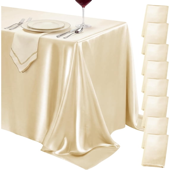 4 Pack Ivory Satin Tablecloth 58"x102", Rectangular Washable Table ...