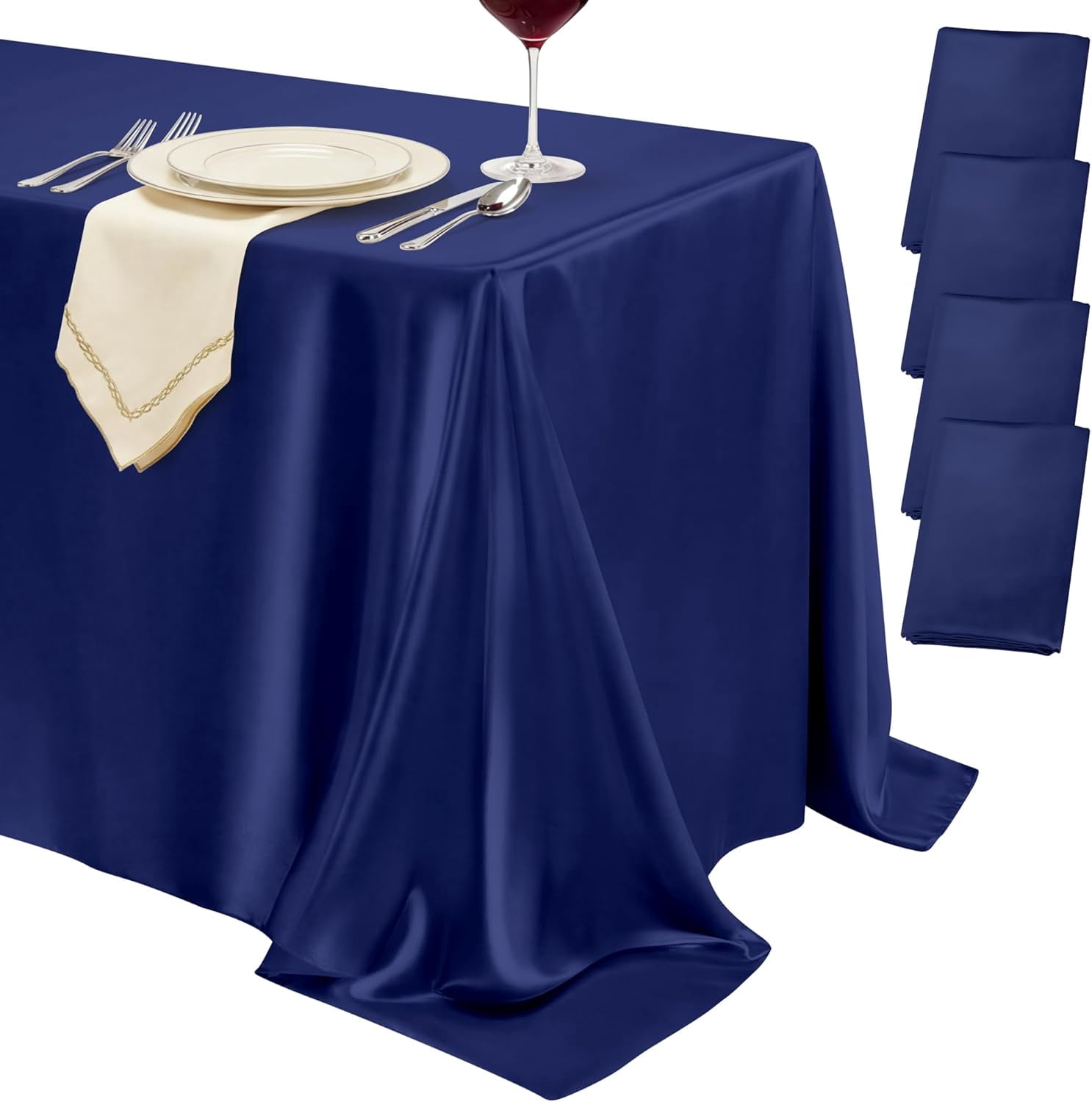 4 Pack Ivory Satin Tablecloth 58"x102", Rectangular Washable Table ...