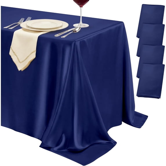 4 Pack Ivory Satin Tablecloth 58"x102", Rectangular Washable Table ...