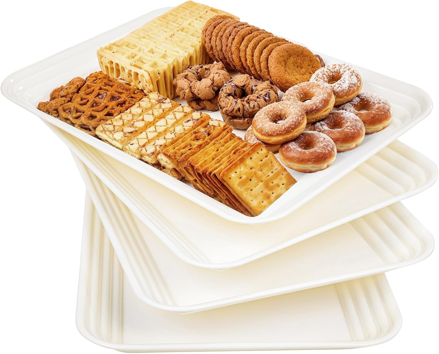 4-Pack Ivory Serving Trays For Entertaining, 16" x 11" Serving Platters ...
