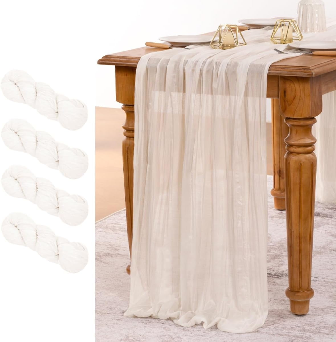 4 Pack Ivory White Table Runner Cheesecloth Summer Boho Gauze Rustic ...