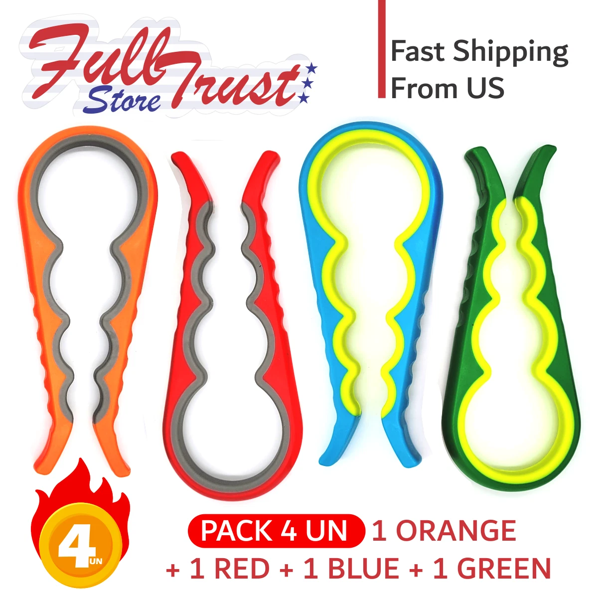 4 Pack Jar & Bottle Openers For Seniors, Non-Slip Easy Grip, Arthritis ...