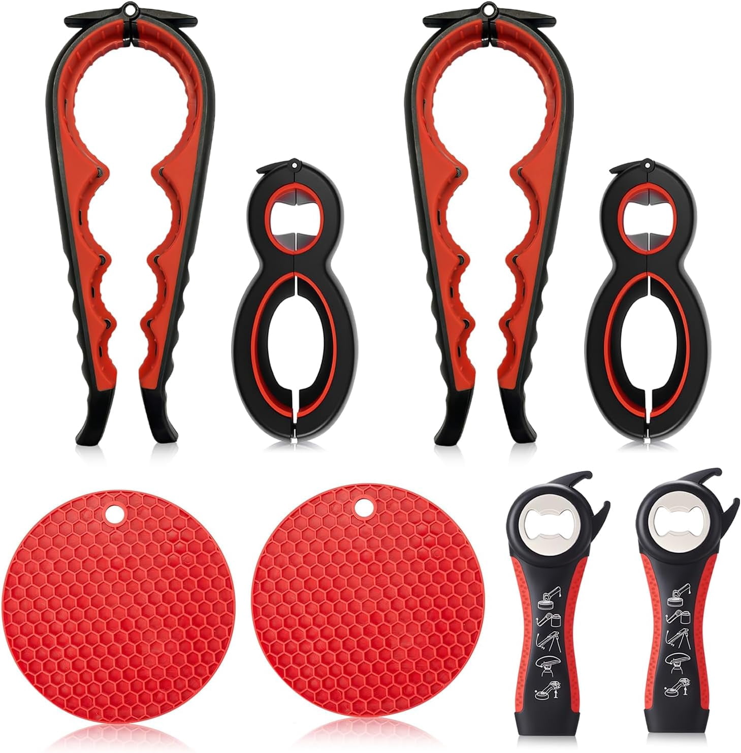 4 Pack Jar Opener Set for Seniors & Weak Hands - Non Slip Rubber ...