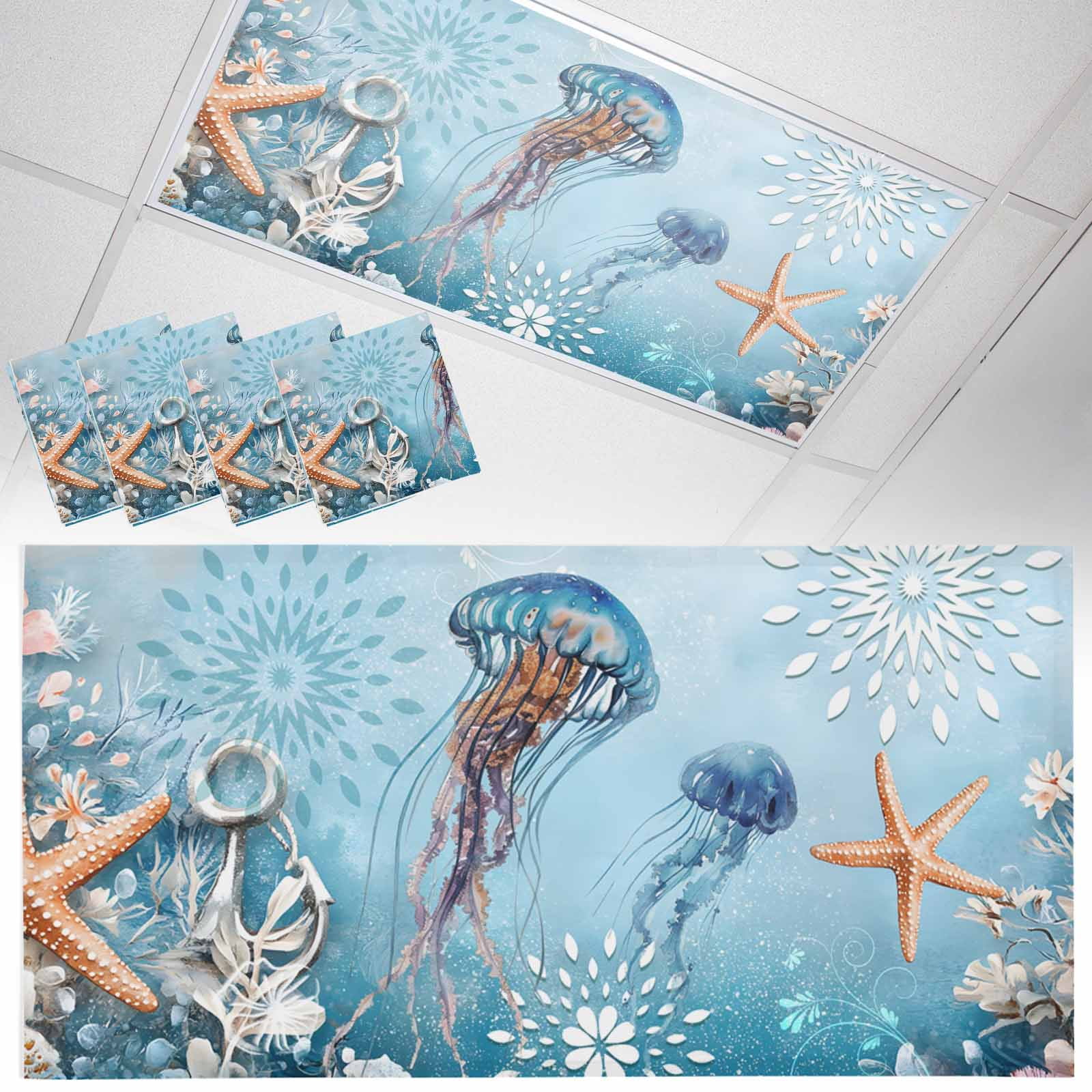 4 Pack Jellyfish Fluorescent Light Covers for Ceiling Lights Coral ...
