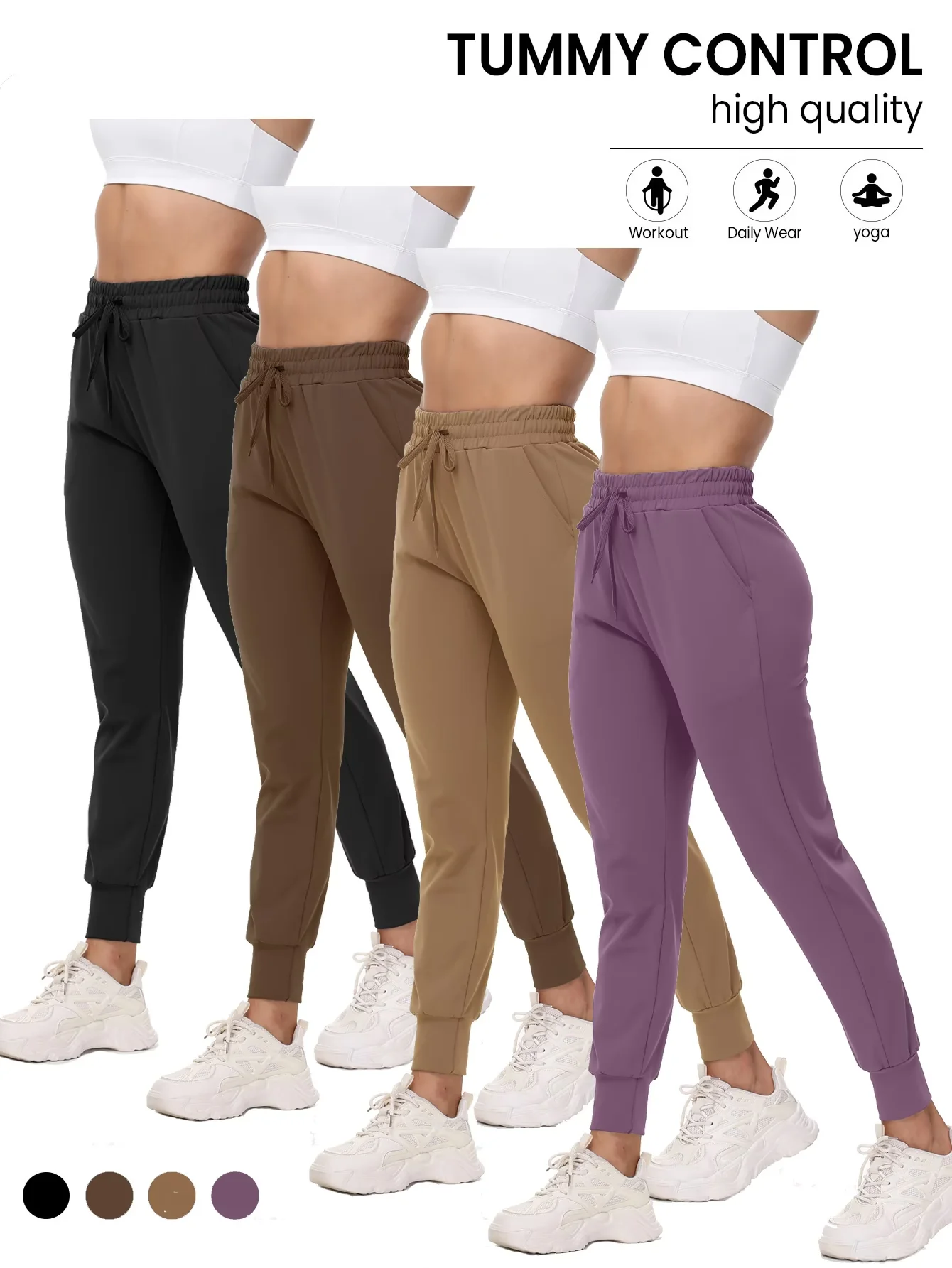 4 Pack Joggers for Women - Sweatpants with Pockets Lightweight Comfy ...