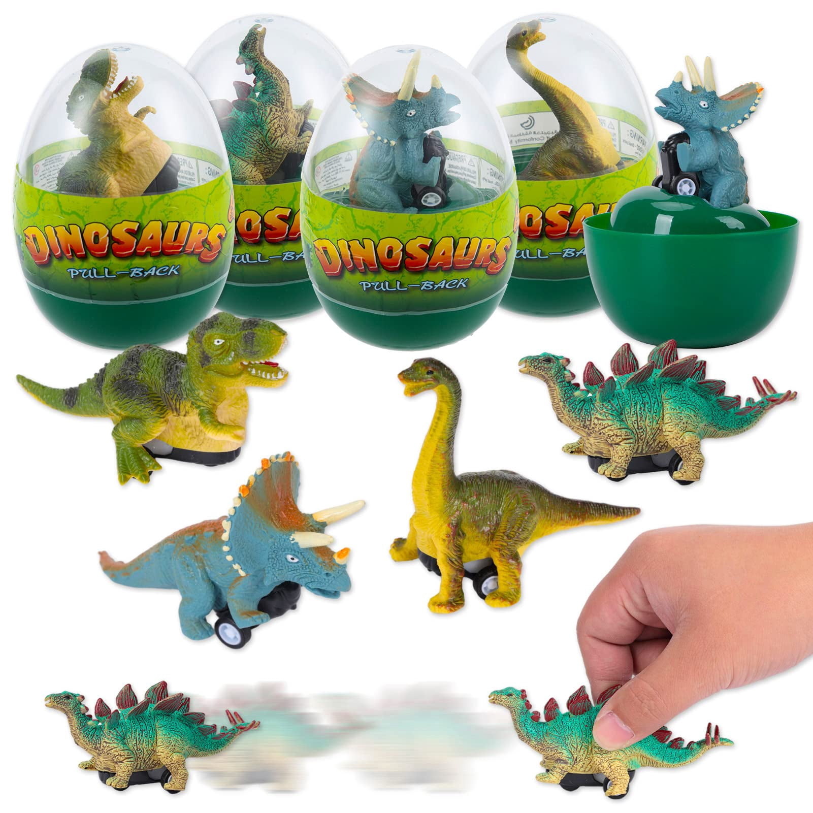 4 Pack Jumbo Easter Eggs Prefilled with Dinosaur Pull Back Cars Inside ...