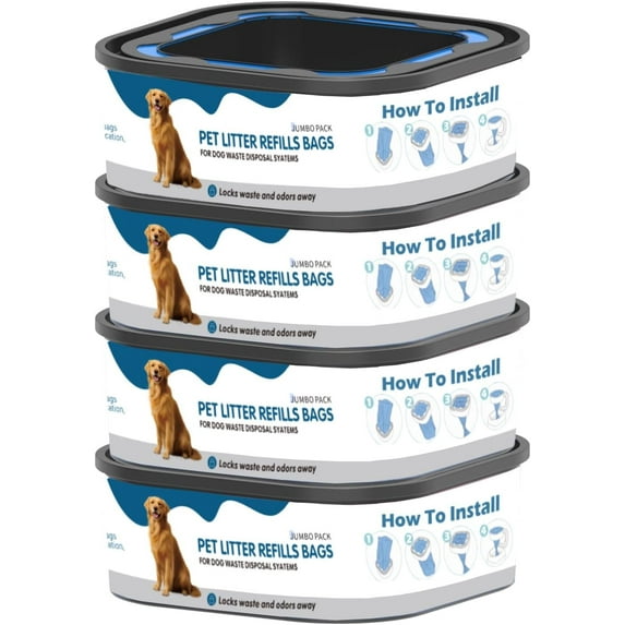 4 Pack Jumbo Square Refills Disposal Bags Refill Compatible with Pet ...
