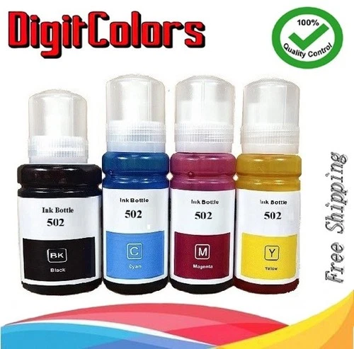 4 Pack Kcmy Ink Refill Bottles 502 T502 Et-3750 Et-3830 Et-3843 Et-3850 ...