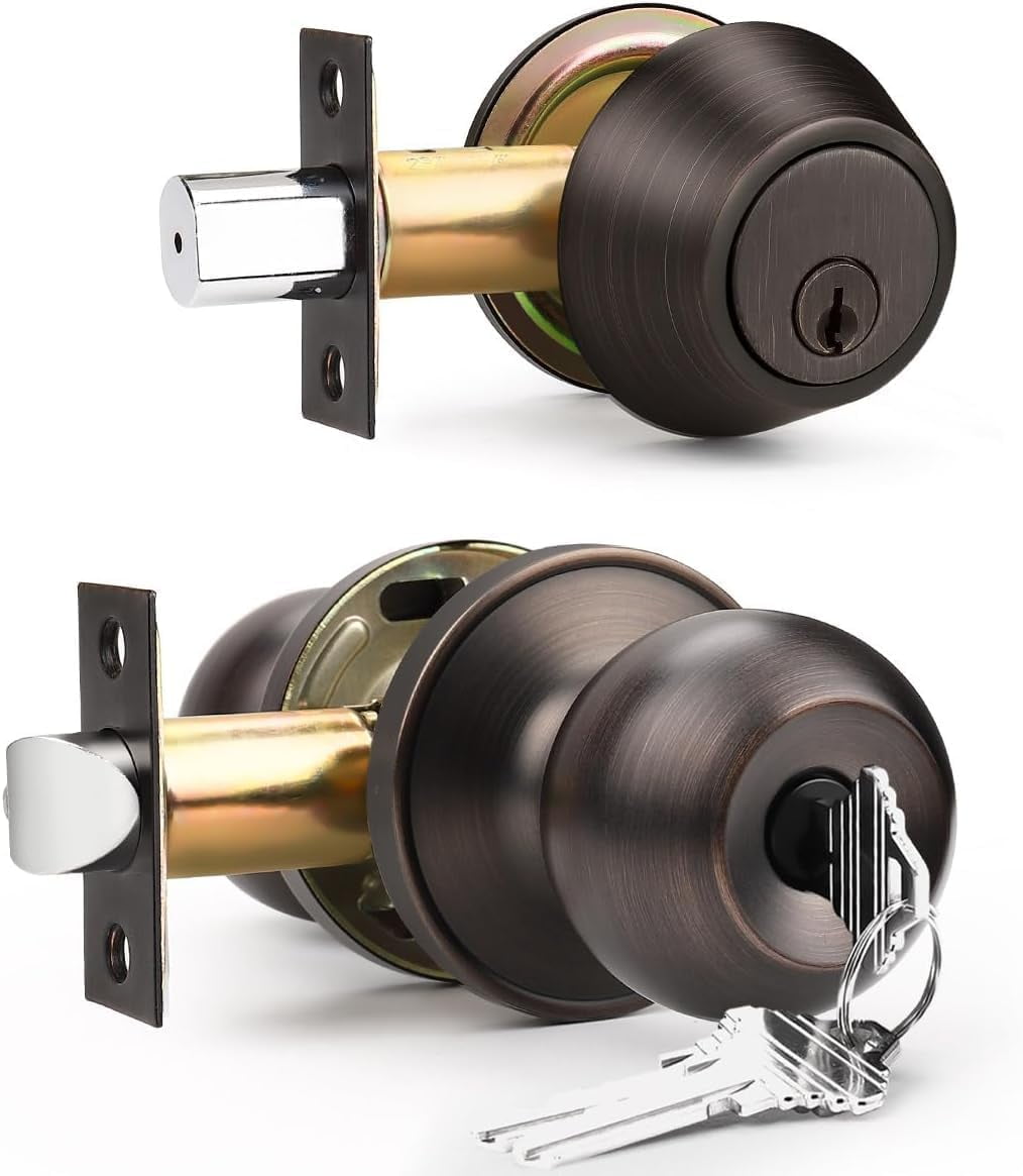 4 Pack Keyed Entry Door Knob and Single Cylinder Deadbolt Combination ...