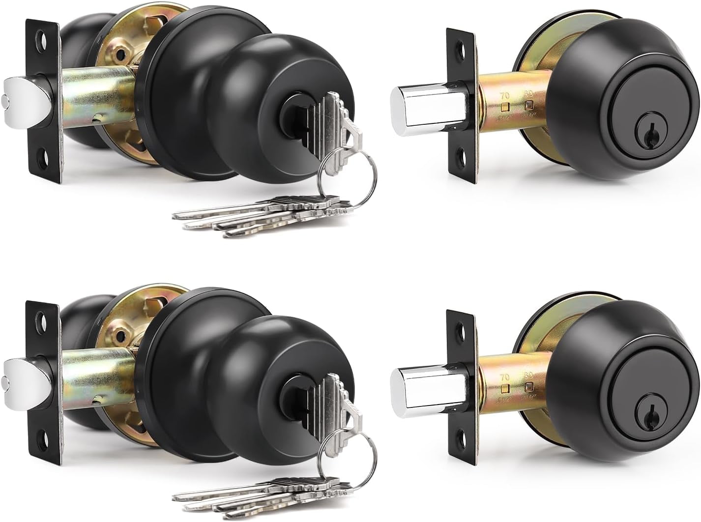 4 Pack Keyed Entry Door Knob and Single Cylinder Deadbolt Combination ...