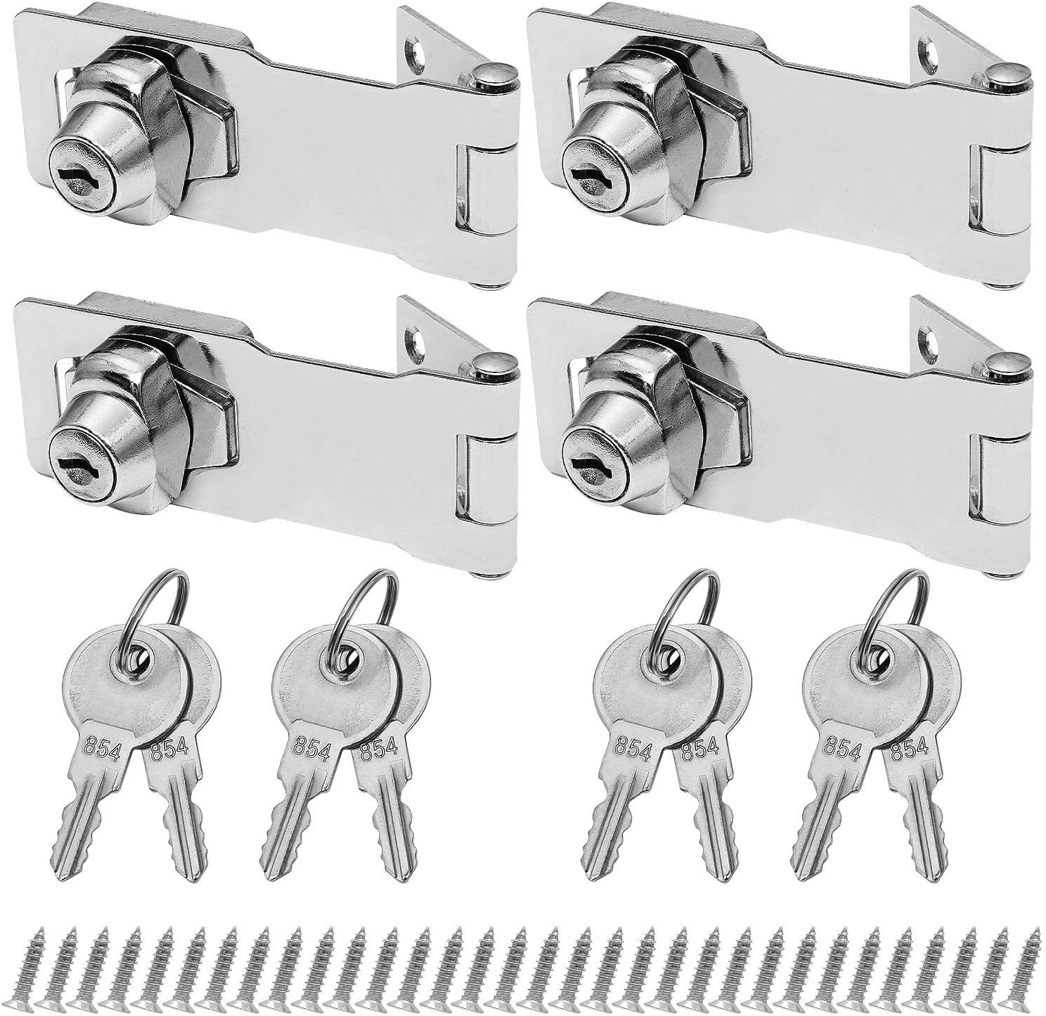 4 Pack Keyed Hasp Latch Lock 4 x 1-5\\/8 inch Twist Knob Keyed Locking ...