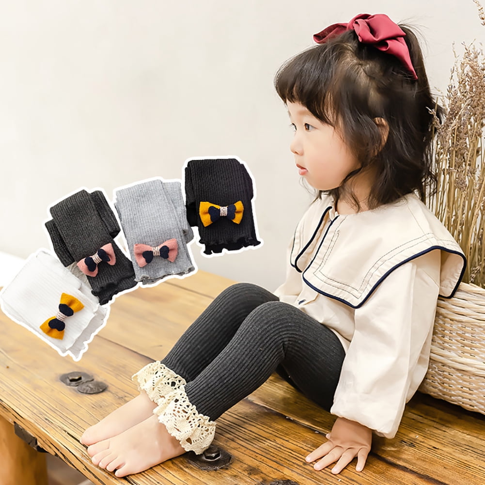 4 Pack Kids Girls Knit Footless Tights with Lace Ruffle Cute Pattern ...
