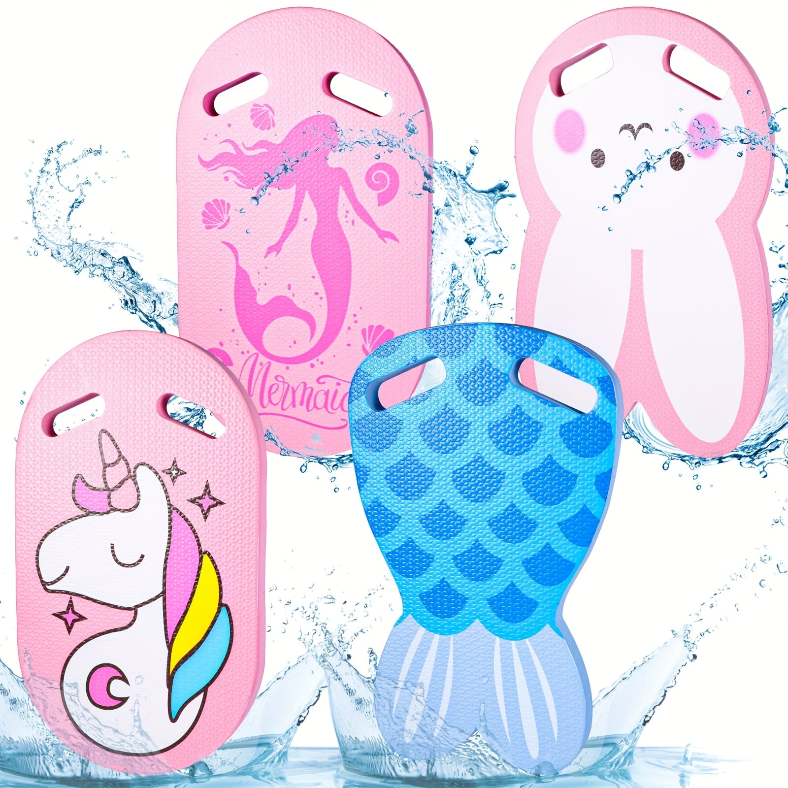 4-Pack Kids Swim Kickboards - Unicorn, Fishtail & Crab Designs, Bright ...