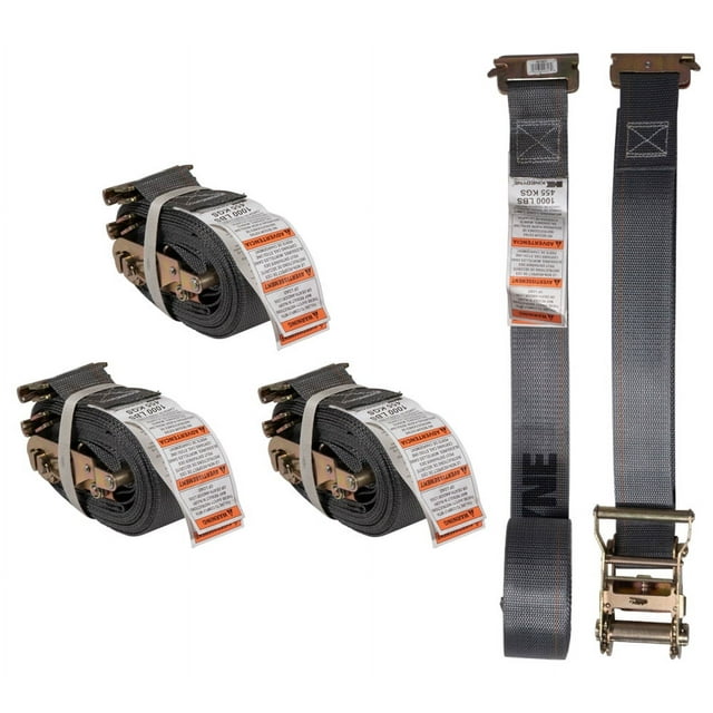 (4 Pack) Kinedyne E Track Ratchet Straps 2" x 16' - Grey Working Load ...