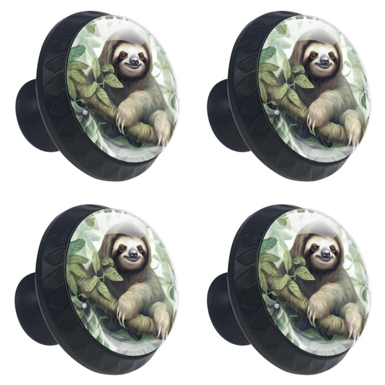 4 Pack Kitchen Cabinet Knobs Tropical Sloth Animal Drawer Dresser Knobs Black Drawer Pulls Door ...