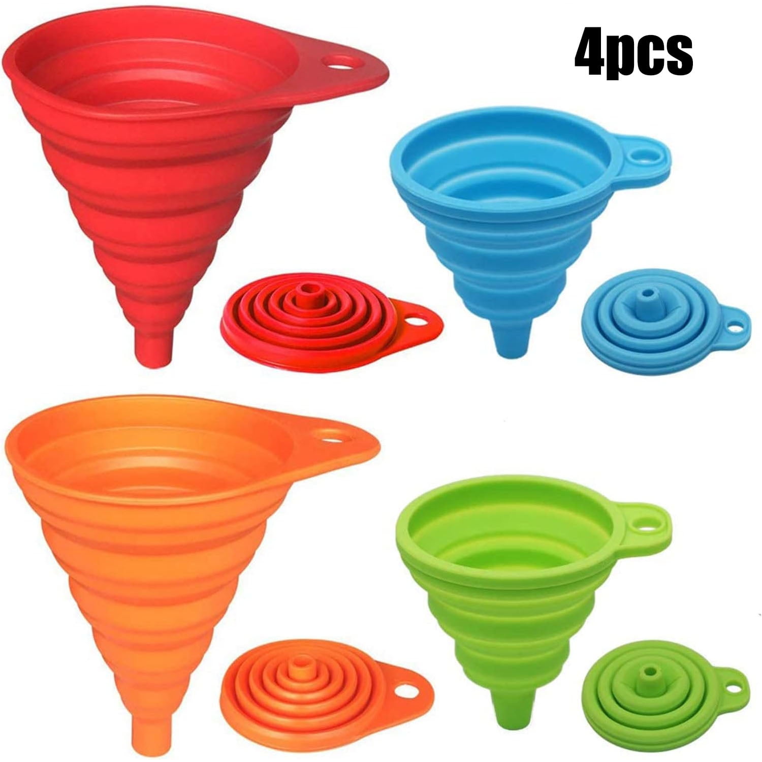 4 Pack Kitchen Funnel Set Small and Large, Kitchen Gadgets Accessories Foldable Silicone ...