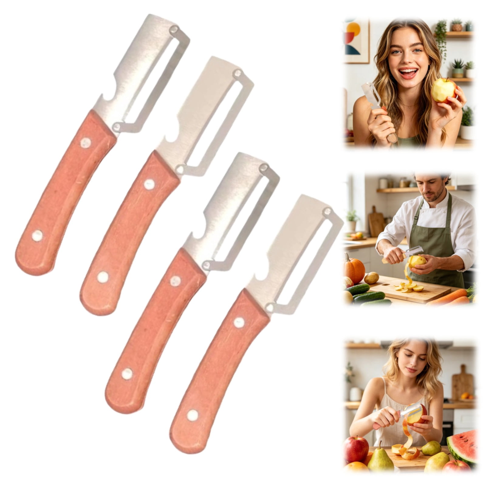 4 Pack Kitchen Peeler Slicer Tool, Ultra Sharp Stainless Steel Blade ...