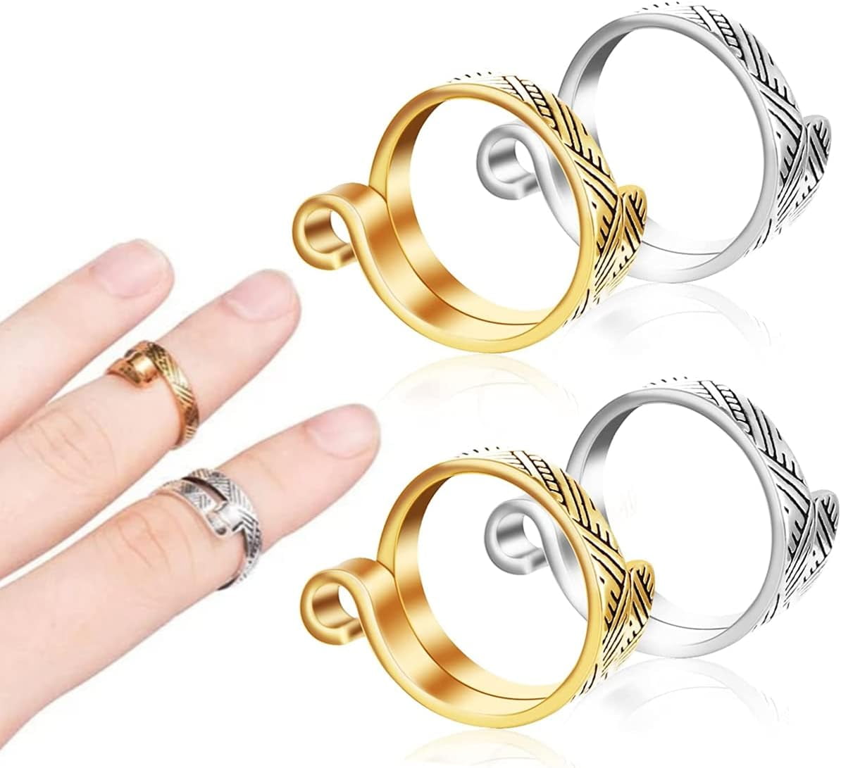 4 Pack Knitting Crochet Loop Ring for Fingers, Adjustable Crochet ...