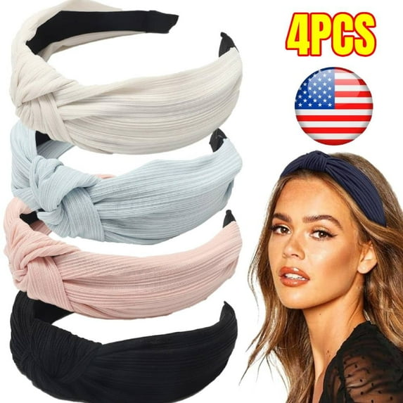 4 Pack Knotted Headbands for Women Wide Turban Headband Yoga Exercise ...
