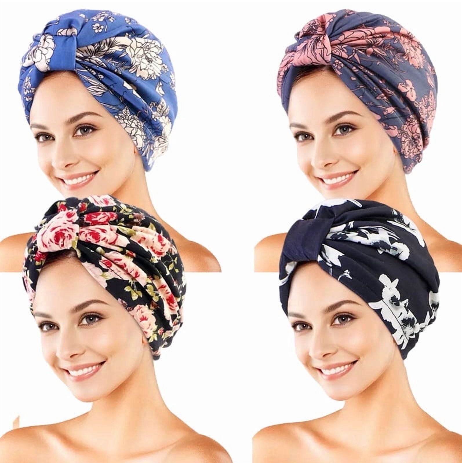 4 Pack Knotted Headwraps for Women African Turban Pre-Knotted Beanie ...