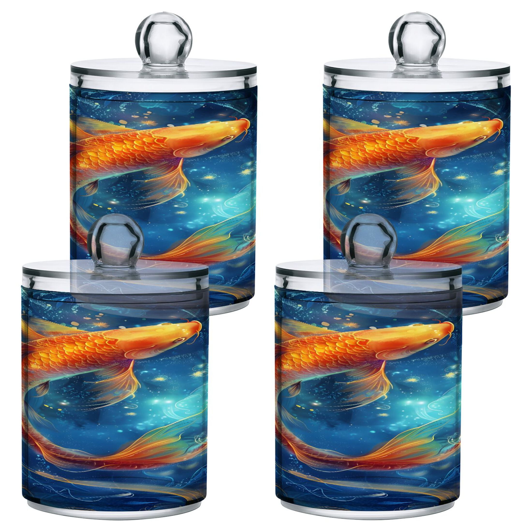 4 Pack Koi Fish Swimming Qtip Holder Dispenser Clear Plastic Storage ...
