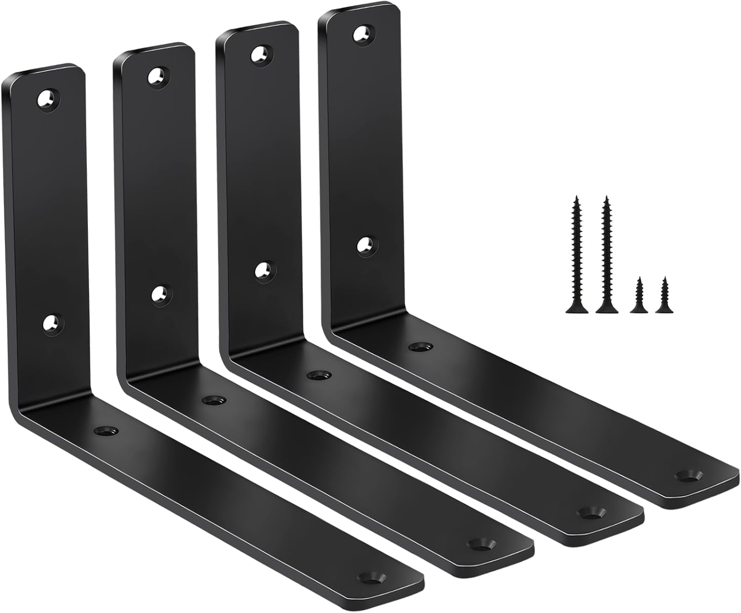 4 Pack - L 6" x H 4" x W1.5, 5mm Thick Black L Shelf Bracket, Iron ...