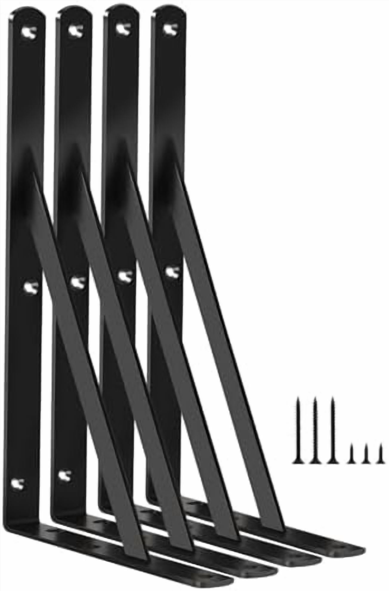 4 Pack L12 x H 8" Black Heavy Duty Shelf Brackets with Screws Metal ...