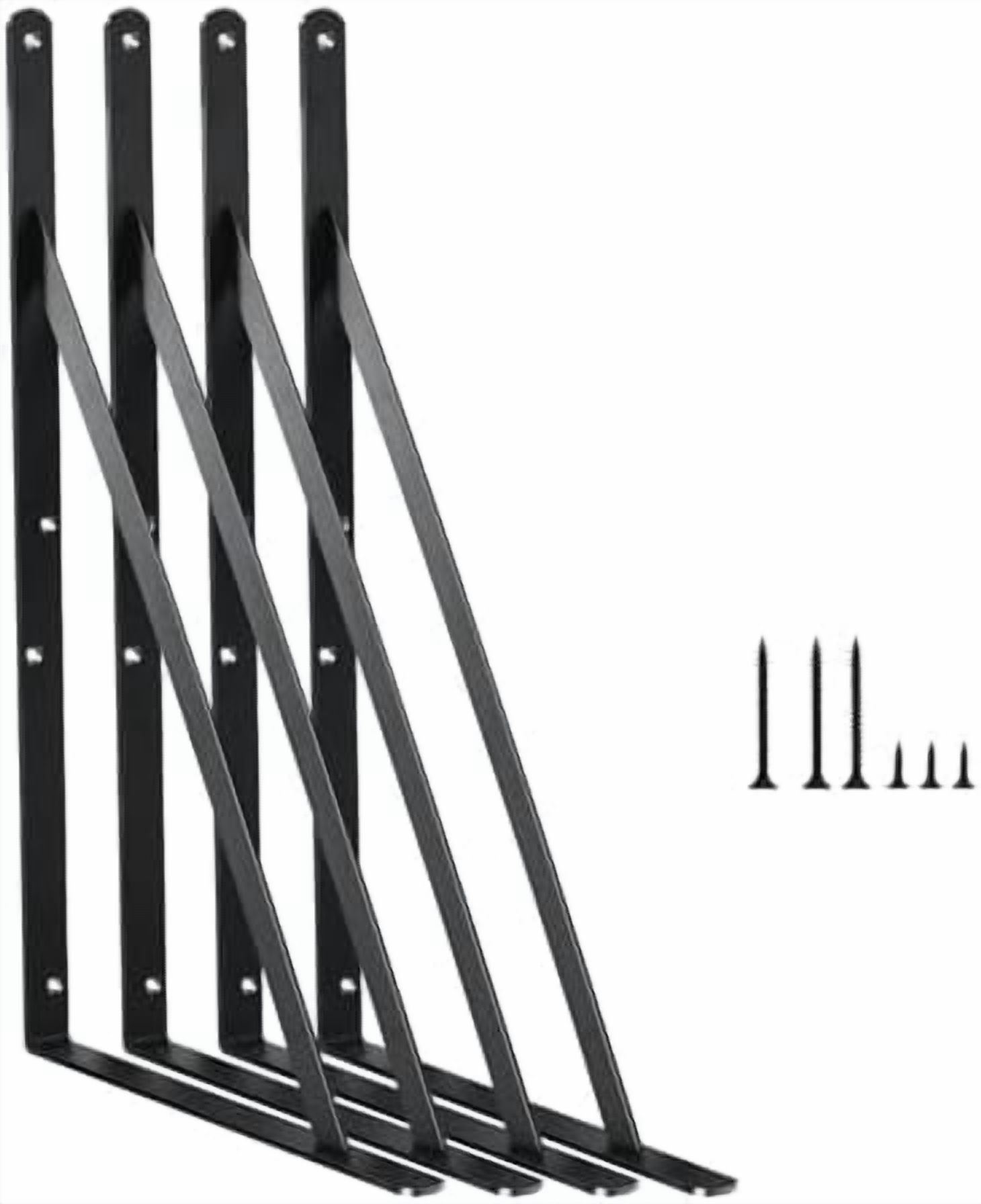 4 Pack L16 x H 10" Black Heavy Duty Shelf Brackets with Screws Metal ...