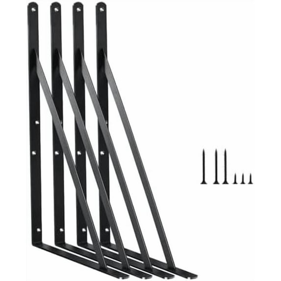 4 Pack L16 x H 10" Black Heavy Duty Shelf Brackets with Screws Metal ...