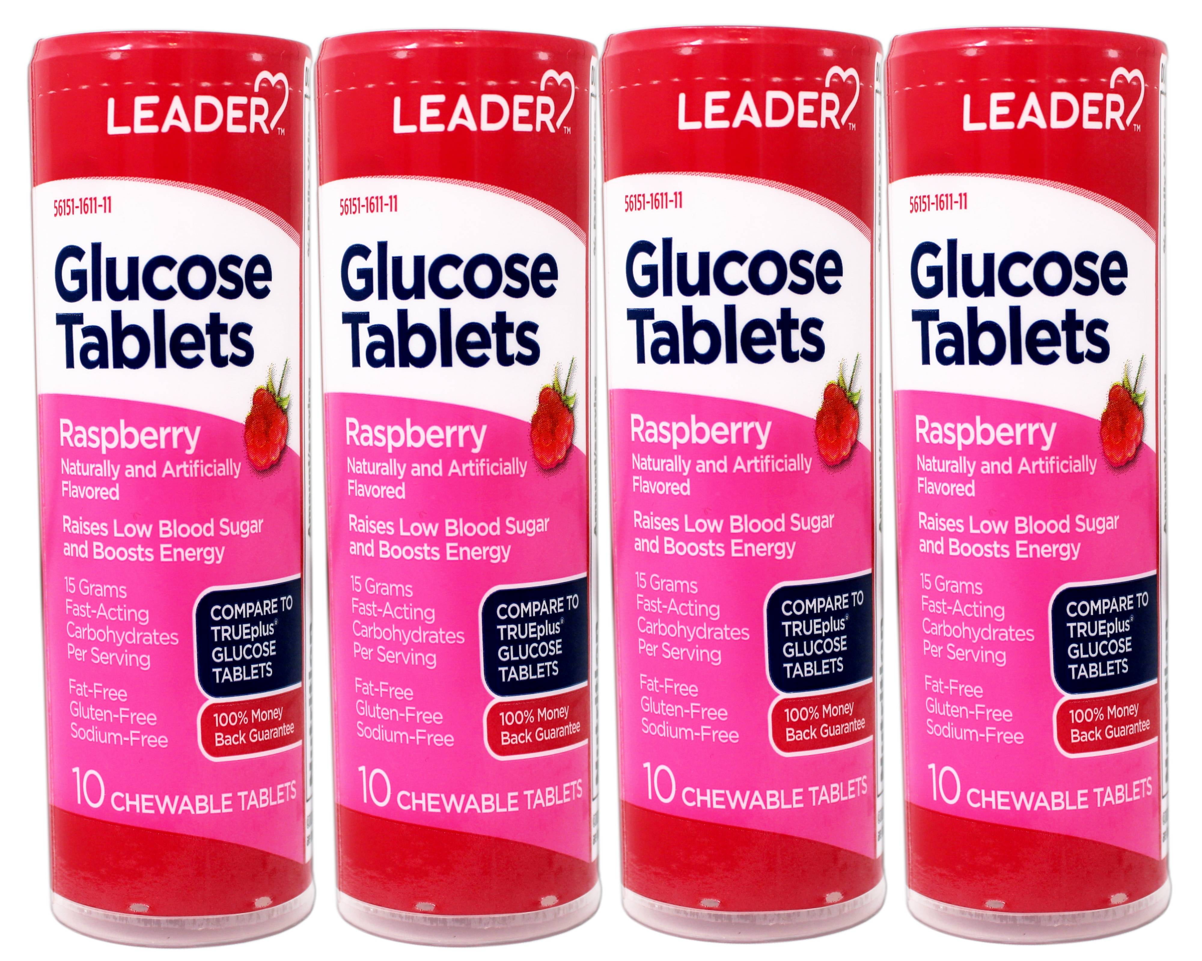 4 Pack - LEADER Glucose Tablets, Energy and Blood Sugar Support ...