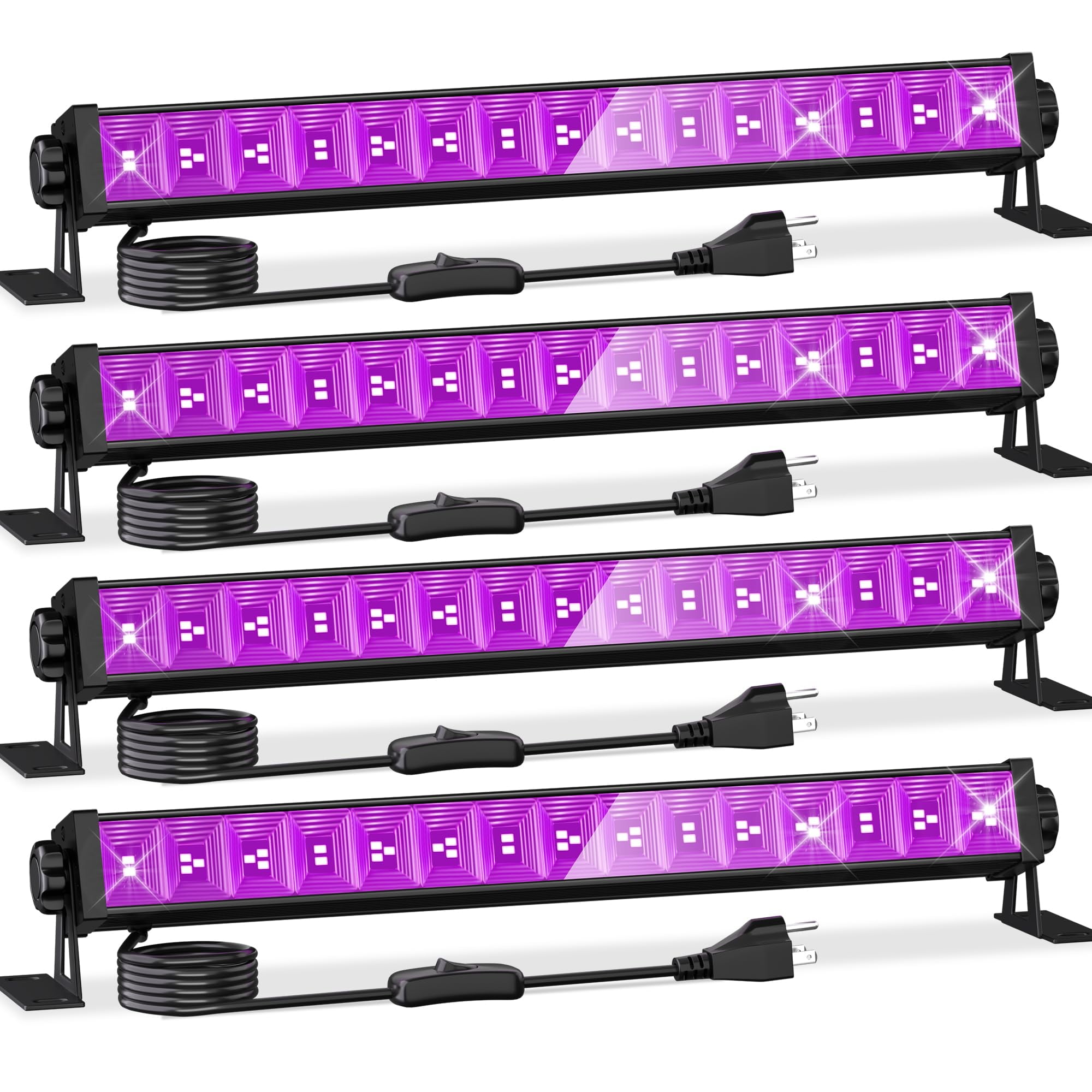 4 Pack LED 42W Black Lights, Blacklight Bars with Plug+Switch+6ft Cord ...