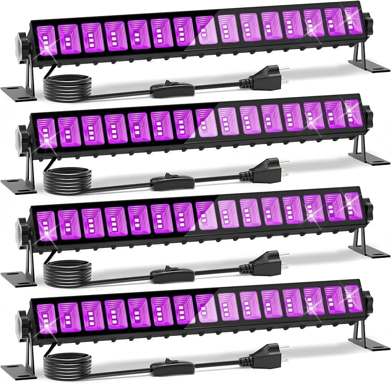 4 Pack LED Black Lights, Blacklight Bars with Plug+Switch+6ft Cord ...