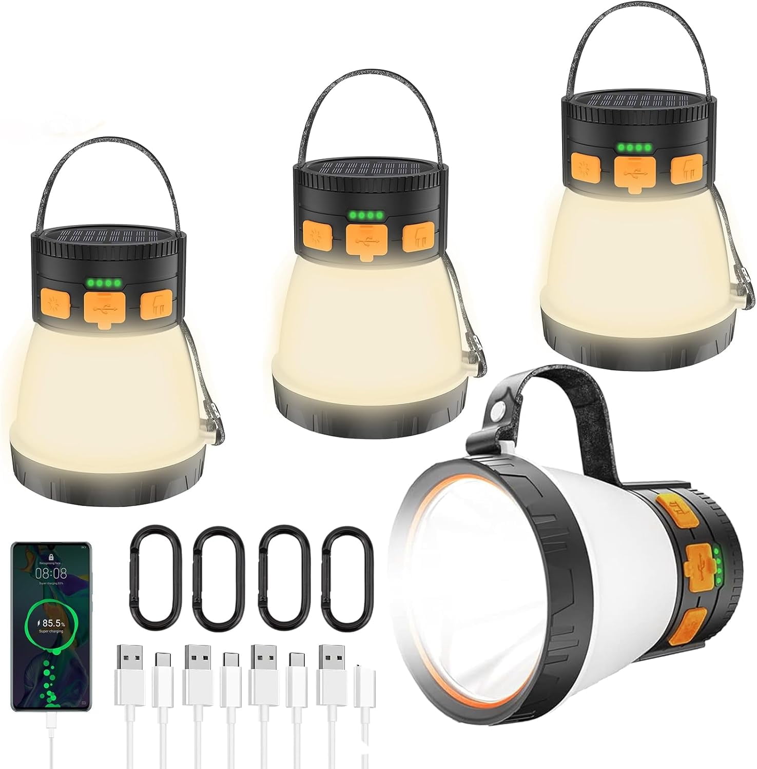 4 Pack LED Camping Flashlight,1500 Lumens Rechargeabl Hiking Lamp with ...