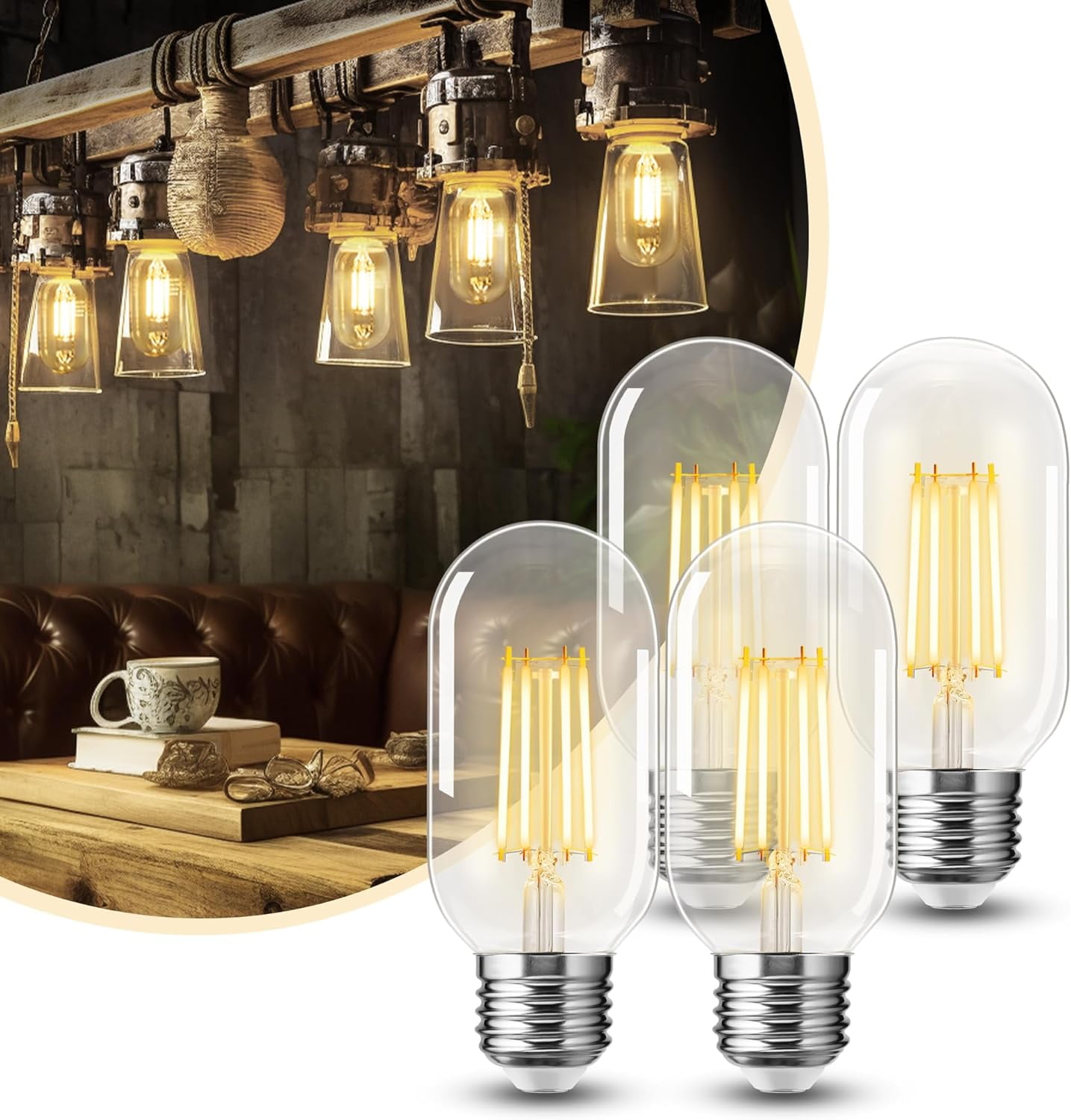 4 Pack LED Edison Bulbs, 4W Edison Light Bulbs, Antique LED Filament ...