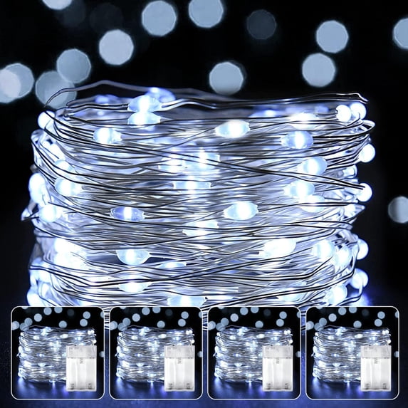 4 Pack LED Fairy Lights Battery Operated 20FT 60 LEDs Silver Wire ...