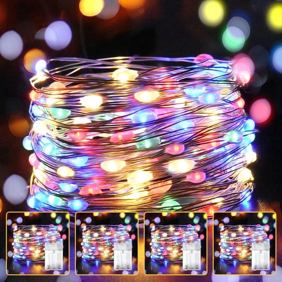 4 Pack LED Fairy Lights Battery Operated 20FT 60 LEDs Silver Wire ...
