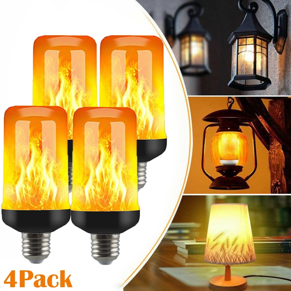 4 Pack LED Flame Effect Light Bulb, 4 Modes Fire Lighting Bulb, E26 ...